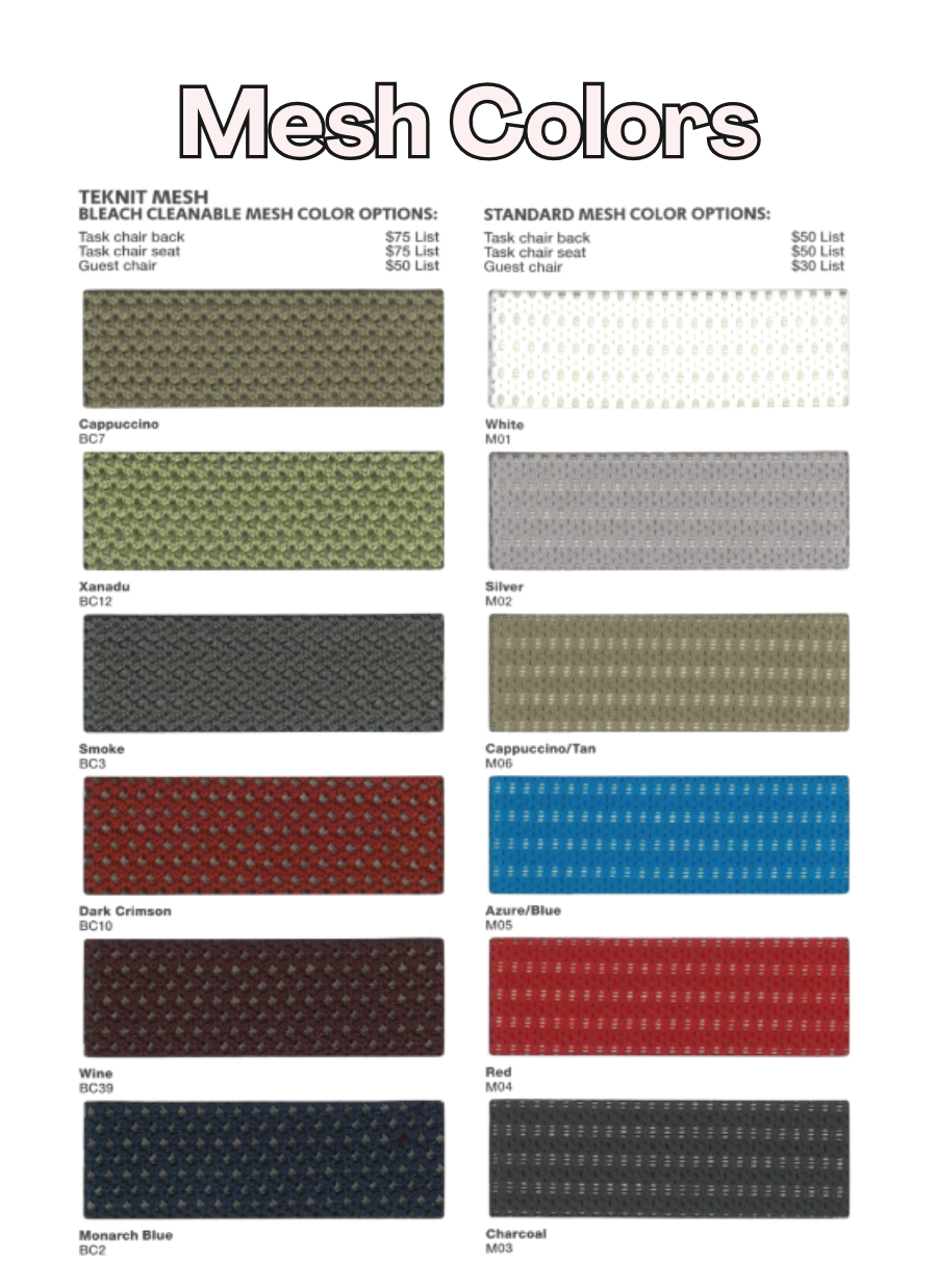 Mesh Colors Card - RFM Seating
